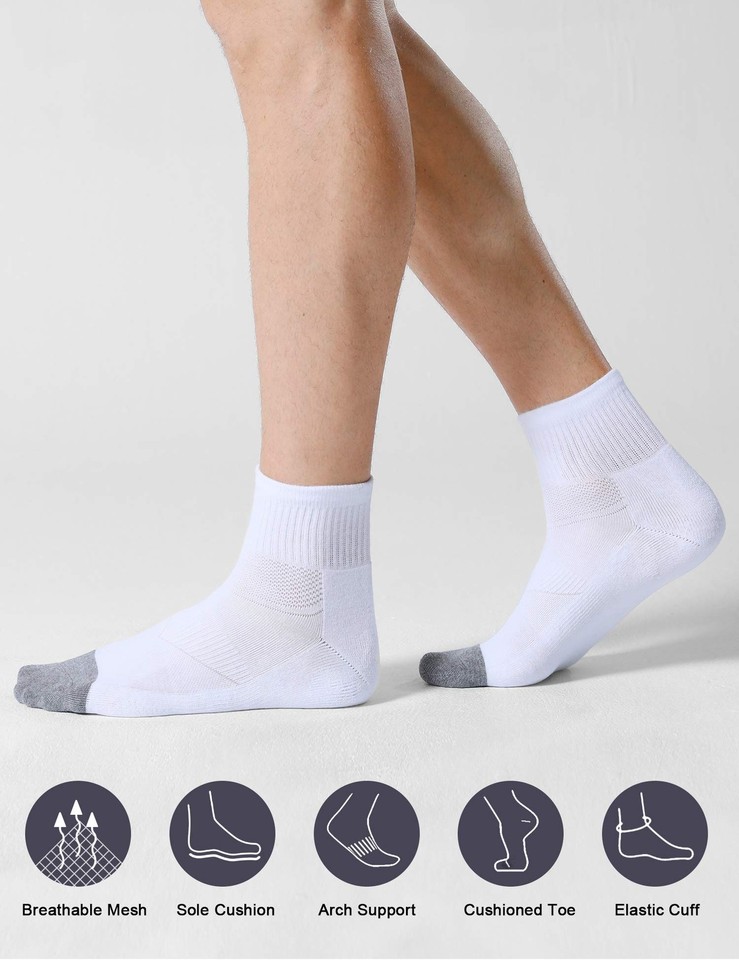 6 Pack Men's Ankle Socks with Cushion Athletic Running Socks, White ...