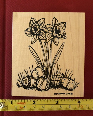 Northwoods Rubber Stamps EASTER Themed Wood Stamp Daffodils & Eggs in ...