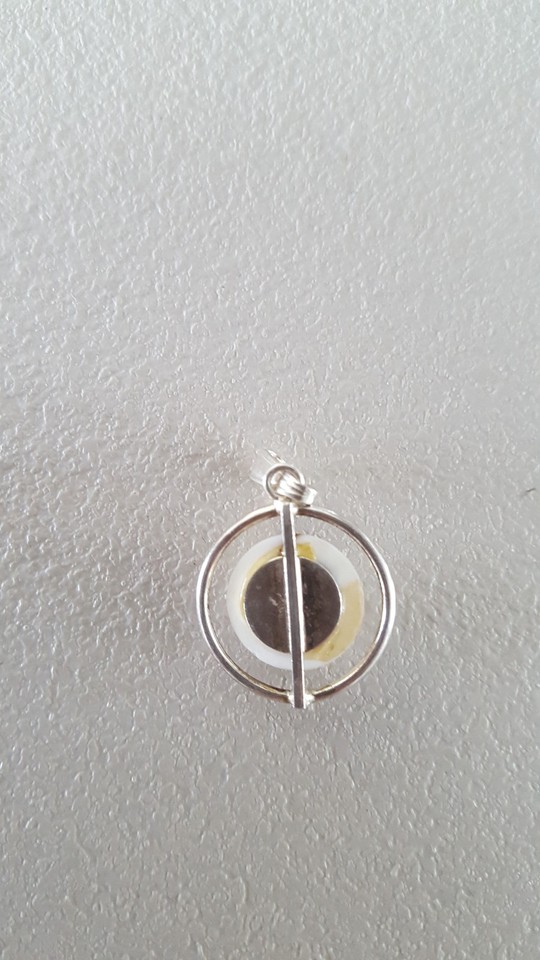 Anhänger rund Shiva Auge Muschel weiß grün Operculum 835 Silber 2,11g ...