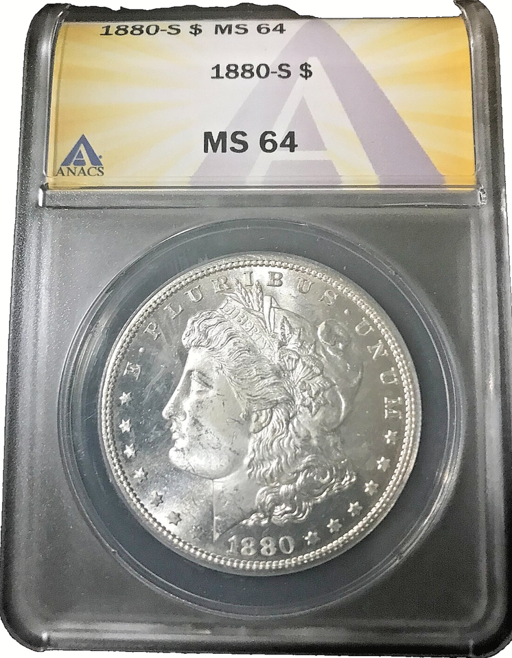 1880 s morgan silver dollar ms 64 ANACS WORTHY OF THE GRADE $105.00 ...