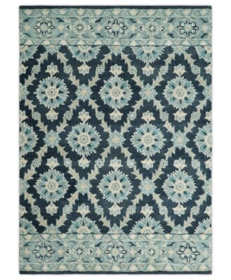 Hand Tufted Beige and Blue Turkish Style Antique Oriental Floral Wool ...