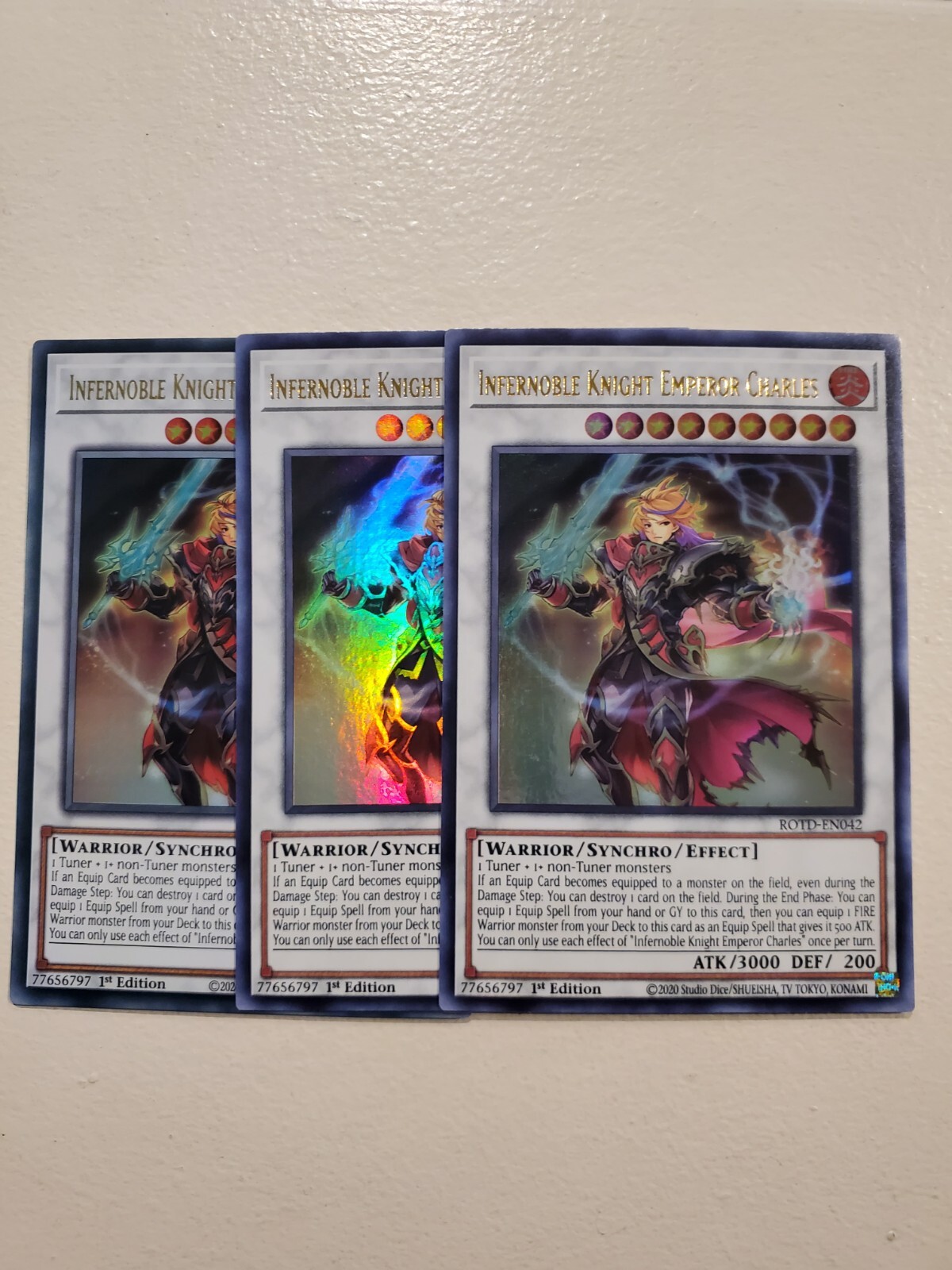 YuGiOh! 3x Infernoble Knight Emperor Charles. ROTD-EN042. Ultra Rare ...