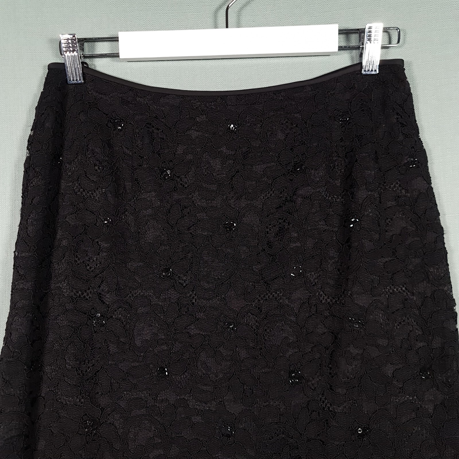 Jacques Vert Skirt Womens 14 Black Sequin Floral Wedding Below The Knee ...