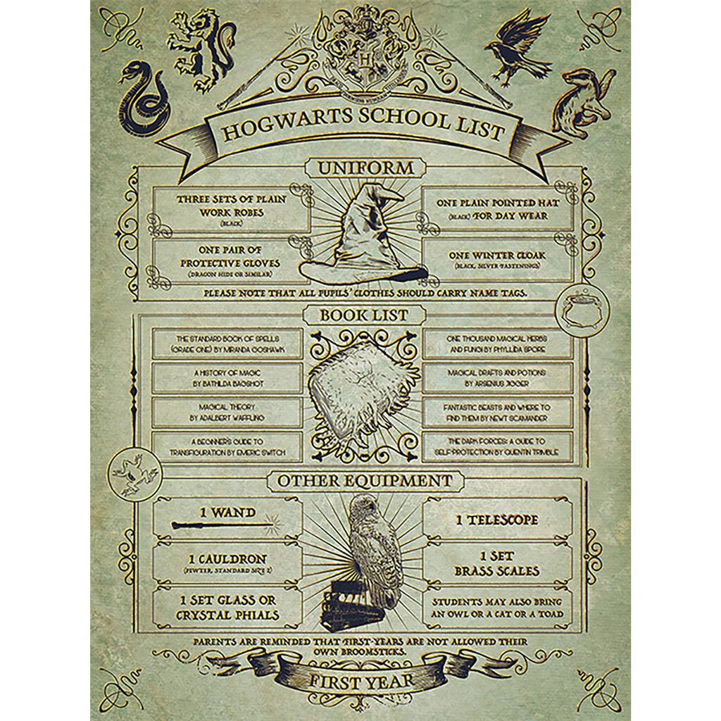 Harry Potter Canvas Print - Hogwarts School List Official 60 x 80 x 4cm ...