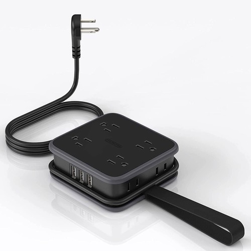 Ultra Thin Flat Plug Power Strip with Multi Outlet 3 USB Port 5FT ...