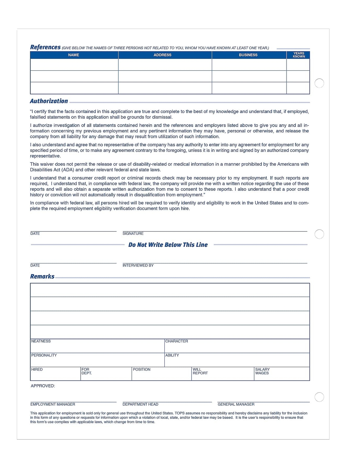 TOPS Employment Application Forms 11x8.5 White 2 Pack 50 Sheets Per Pad ...