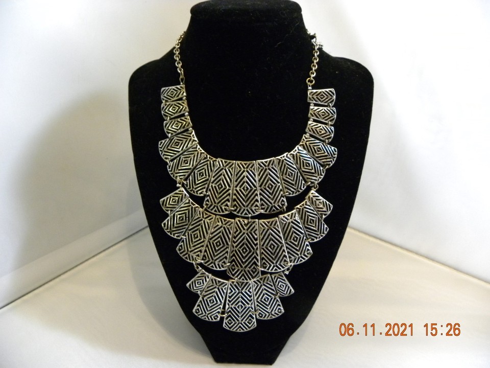 Silver Tone Three Tiered Necklace, Retro New Look ! | eBay