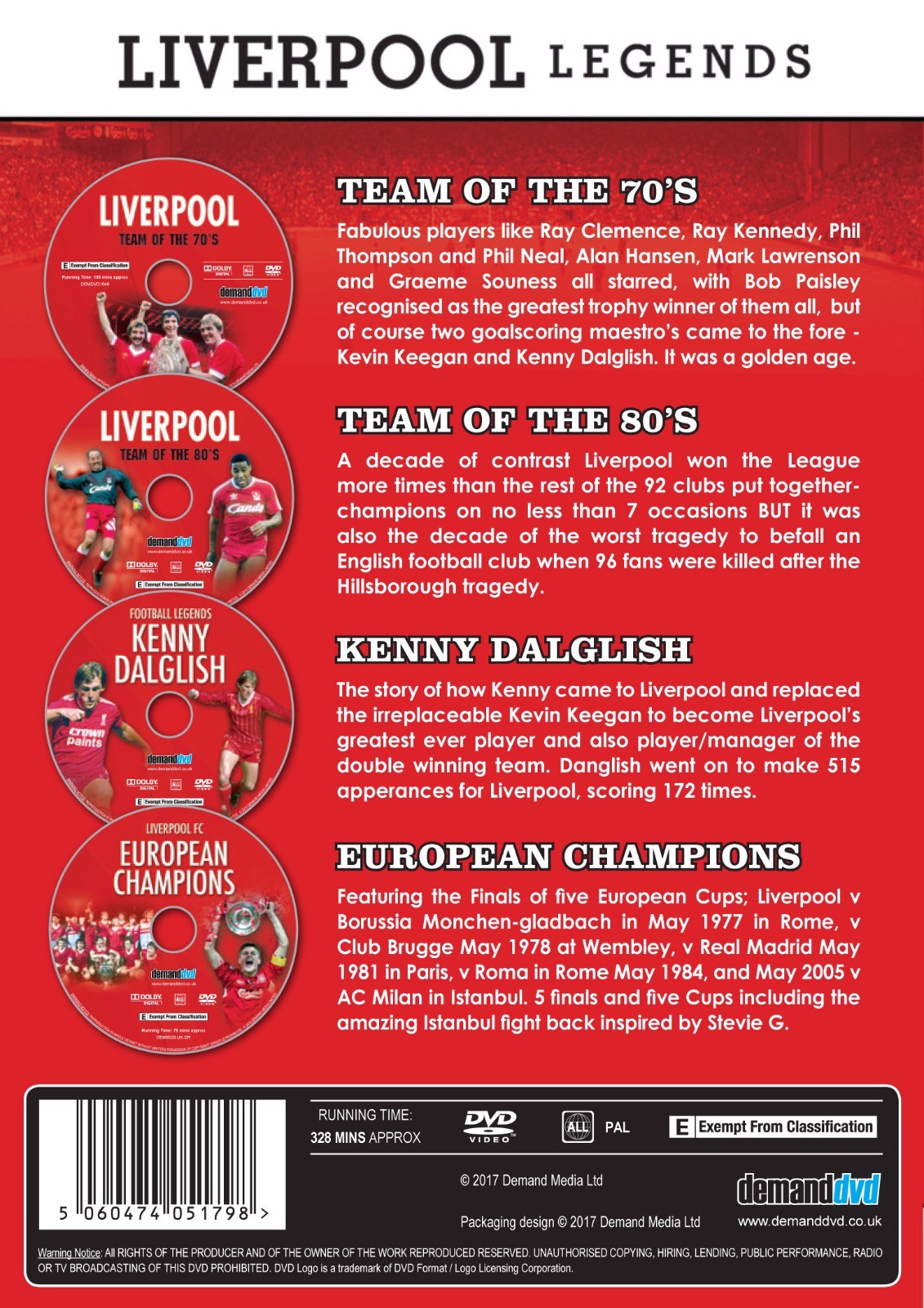 LIVERPOOL FC LEGENDS 4 DVD TEAM OF 70s 80s EUROPEAN CHAMPIONS 5 GAMES ...
