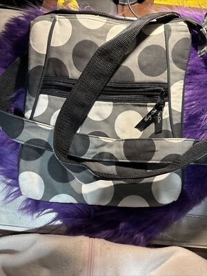 Thirty One 31 Retro Metro Shoulder Tote Bag Woven Black Polka Dot ...