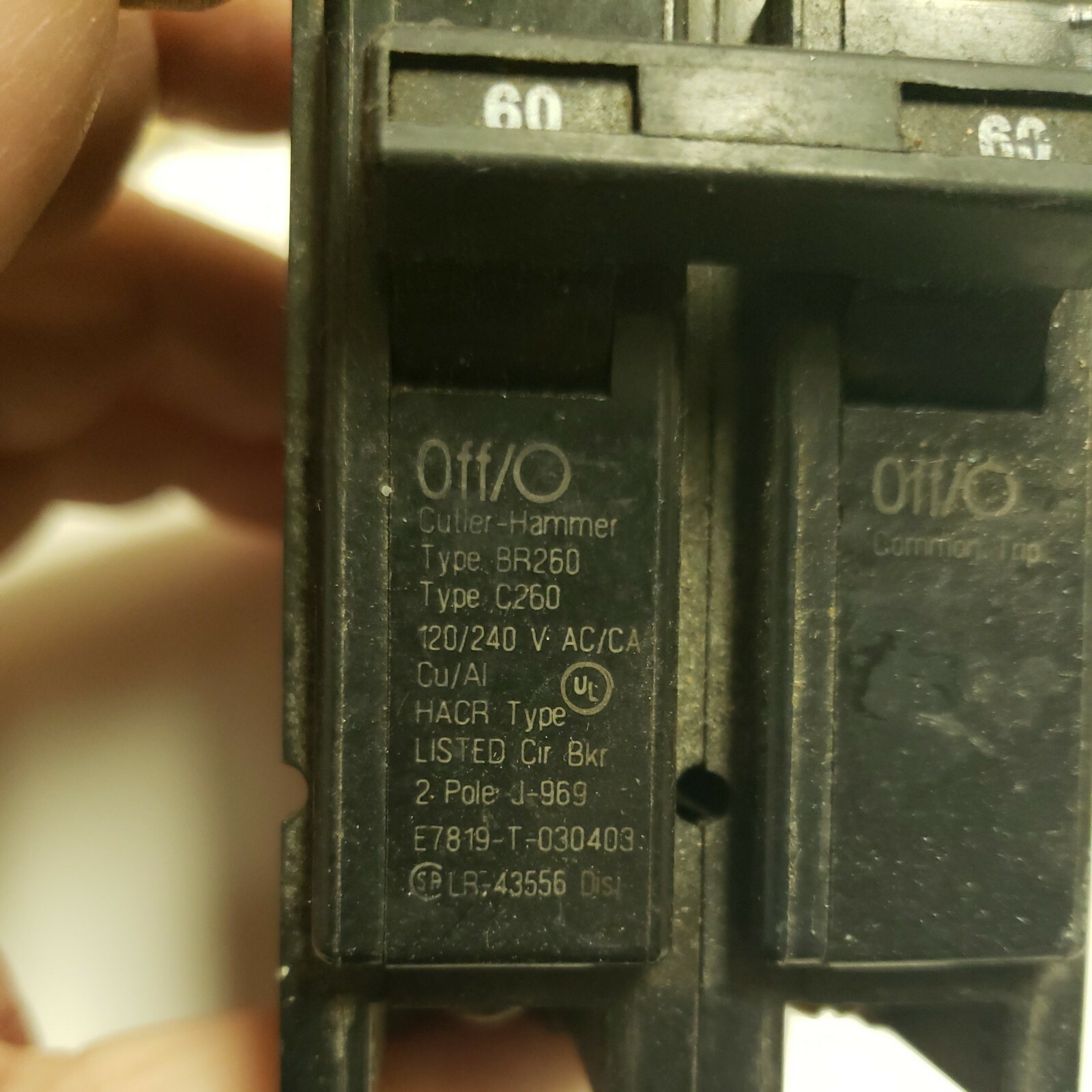 Cutler-Hammer BR260 2 Pole 120/240V 60 Amp Circuit Breaker New type ...