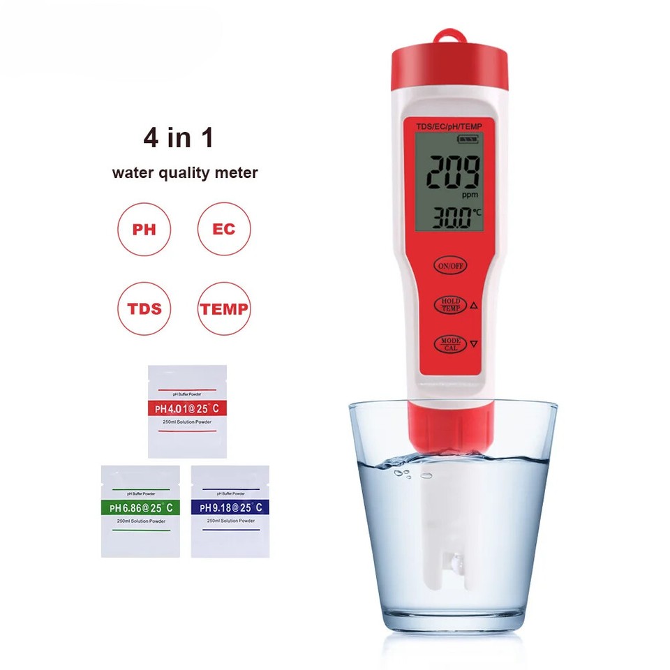 TDS PH Meter PH/TDS/EC/Temperature Meter Digital Water Quality Monitor ...