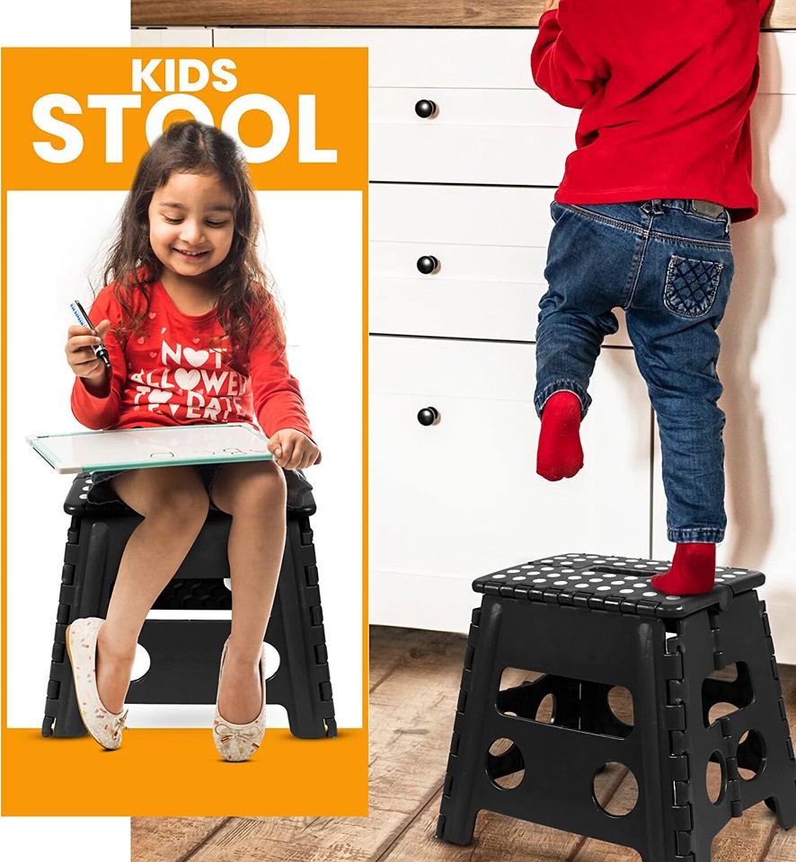 Folding Step Stool for Kids 11" Wide 9" Tall Plastic 300lbs Capacity ...