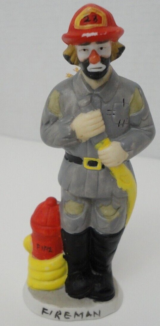 Vintage Emmett Kelly Jr Collection Clown Firefighter Porcelain Flambro ...