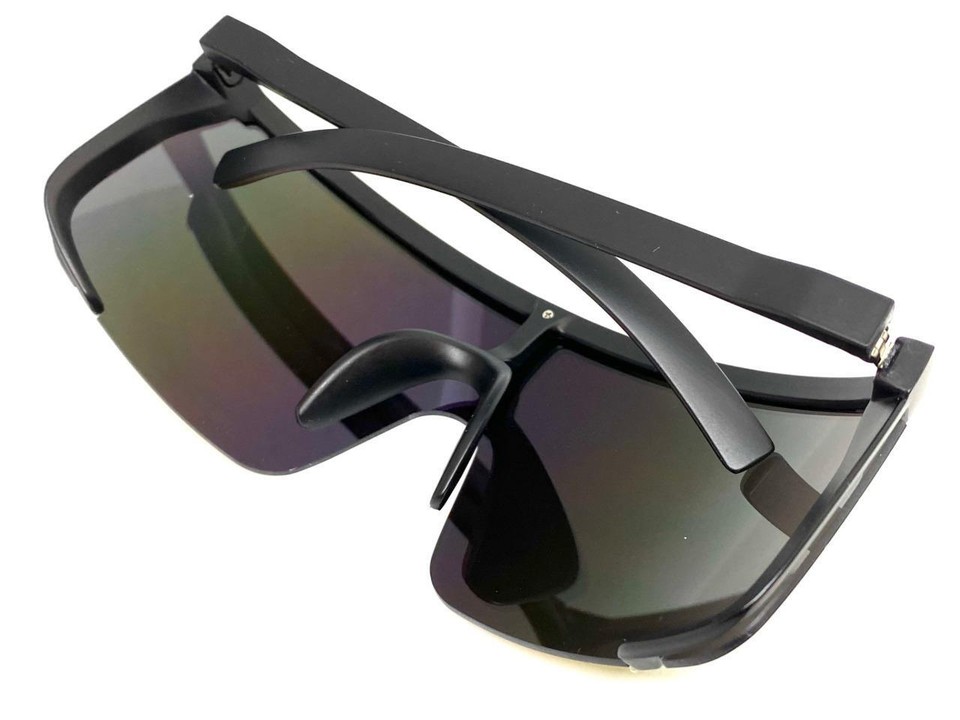Oversize Modern Retro Shield Style SUNGLASSES Large Big Black Frame ...