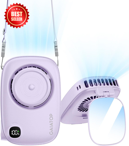 Mini Neck Fan, Rechargeable LED Power Display 3 Speed 360°Rotate Lash ...