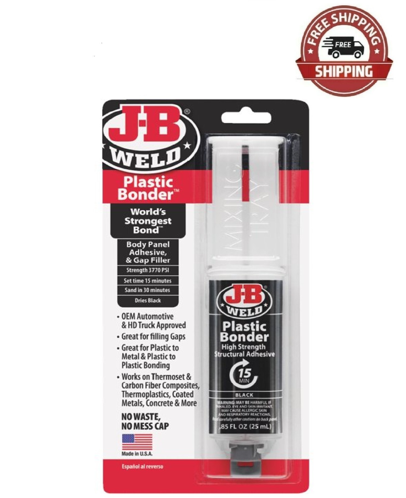 JB Weld Plastic Bonder Industrial Structural Adhesive Syringe Body ...