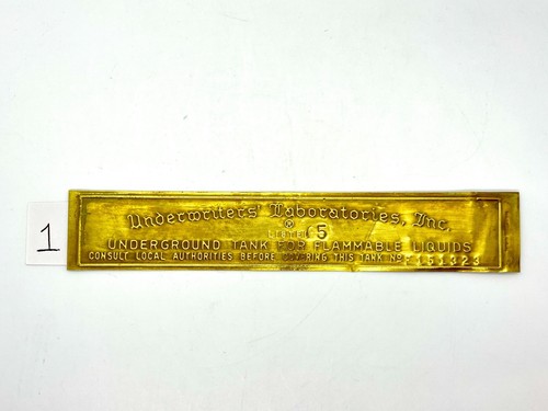Underwriters Laboratories Brass Embossed Tag Sign Nameplate for ...