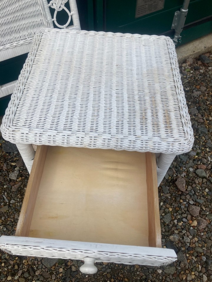 White Wicker Cane Bedroom Furniture Set Headboard Corner Shelves ...