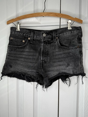 Levis Shorts Womens 27 Black 501 Denim Jean Cut Off Raw Hem Distressed ...