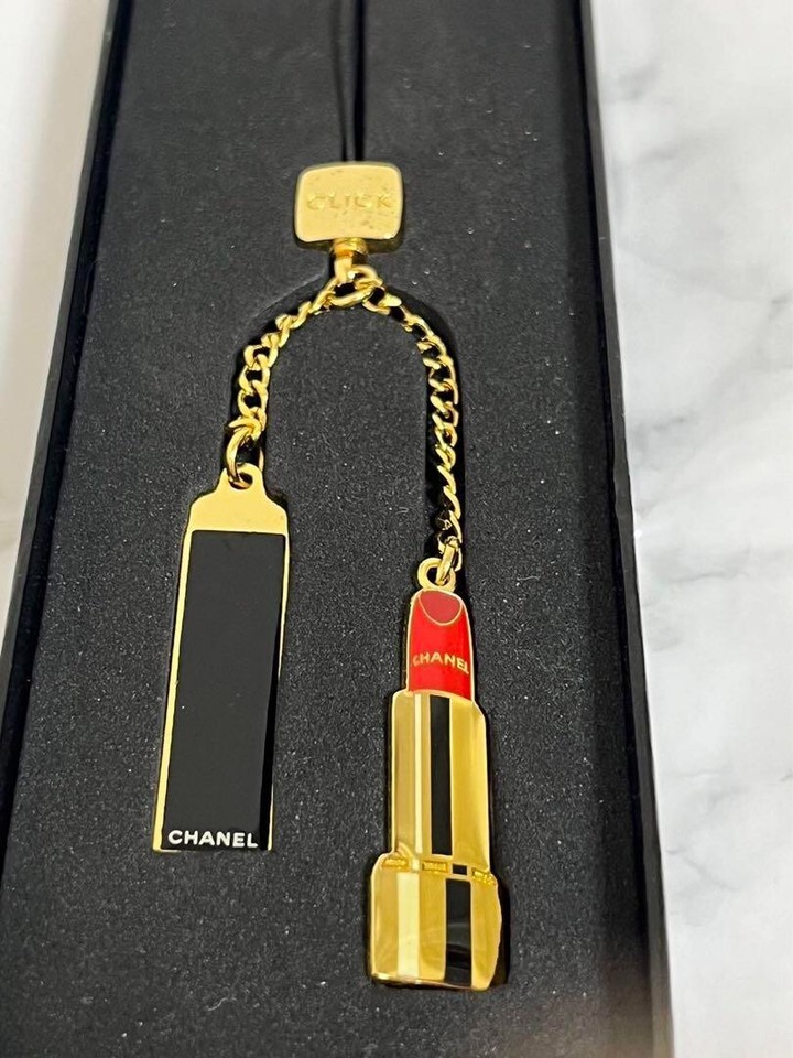 Chanel Lipstick Charm Strap Rouge Allure Gold Black Box Cosmetics Key ...