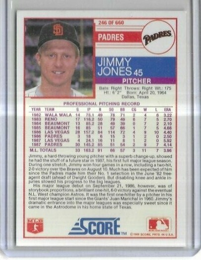 1988 Score Baseball #246 Jimmy Jones San Diego Padres | eBay