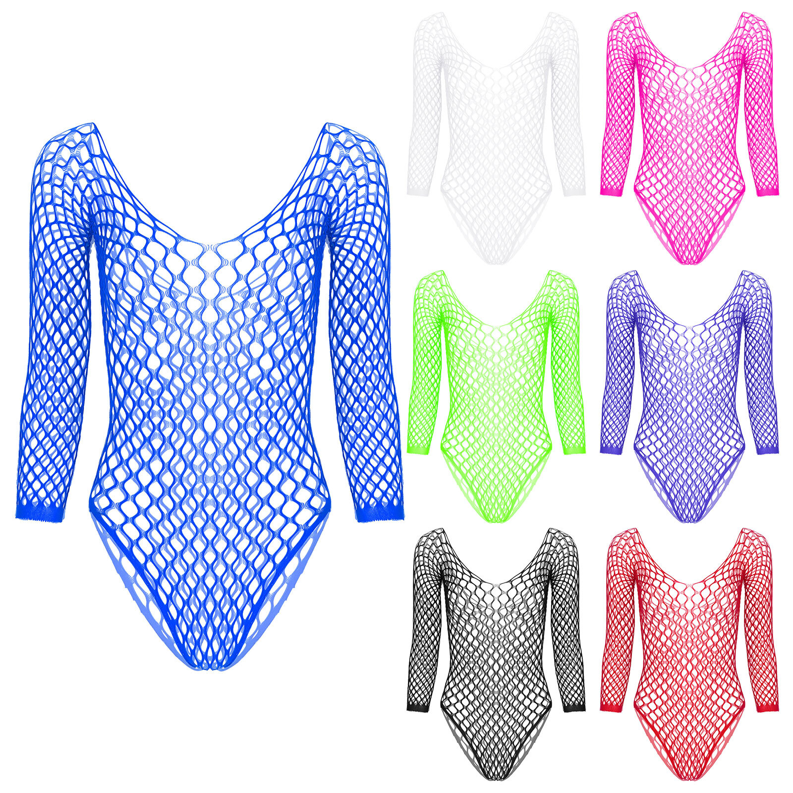 Women Hollow Out Fishnet Mesh Bodystocking Sleepwear Lingerie One-Piece ...