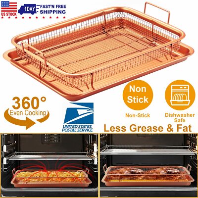 Crisper Tray Set Non Stick Cookie Sheet Tray Air Fry Pan Grill Basket ...
