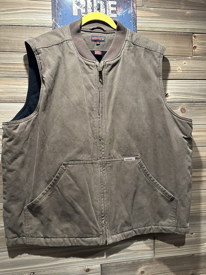 Wolverine Duck Canvas Vest Brown Full Zip Quilted Lined Work Chore Size ...