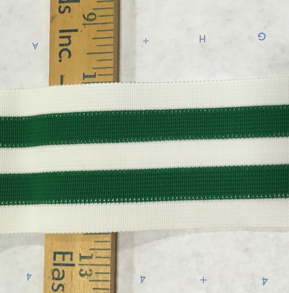 Non-Roll Waistband Elastic Stripe 2-1/2" White Green White 5 yds #NR18 ...
