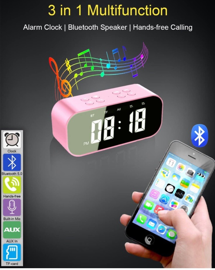 Bluetooth Speaker Alarm Clock with Dual Alarms & Hands-Free Calling ...