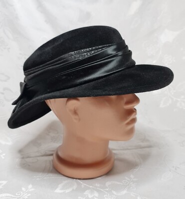 VINTAGE AUTHENTIC BLACK WOOL WOMEN'S BUCKET FEDORA HAT:XS | eBay