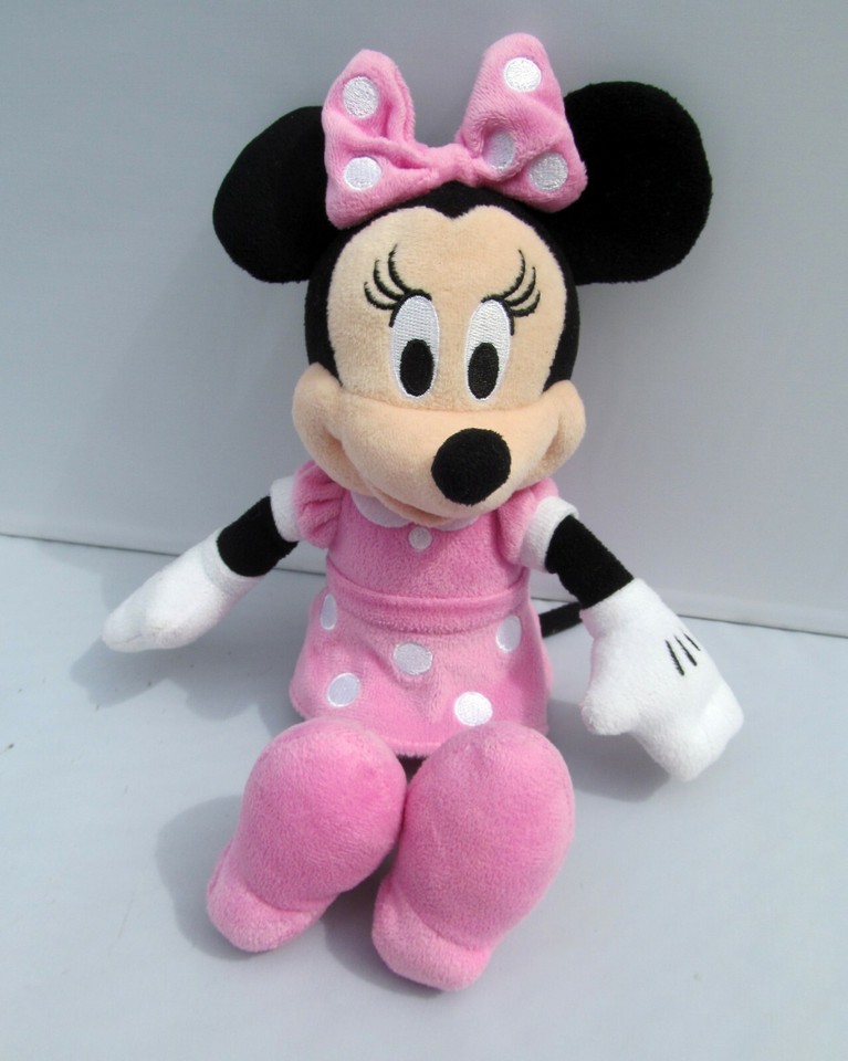 Minnie Mouse Disney Plush Toy Figure Pink Poka Dot Dress Bow Stuffed ...