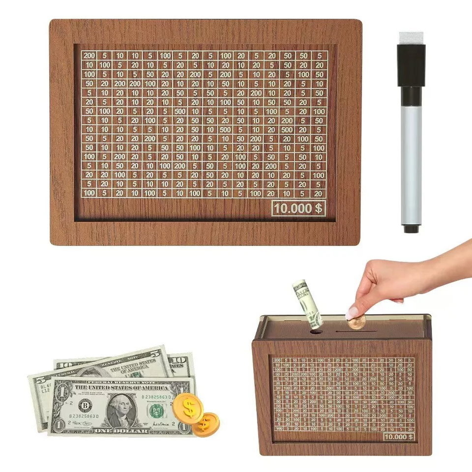 Cash Vault Wooden Savings Box Wooden Cash Saver Money Saving Box With ...