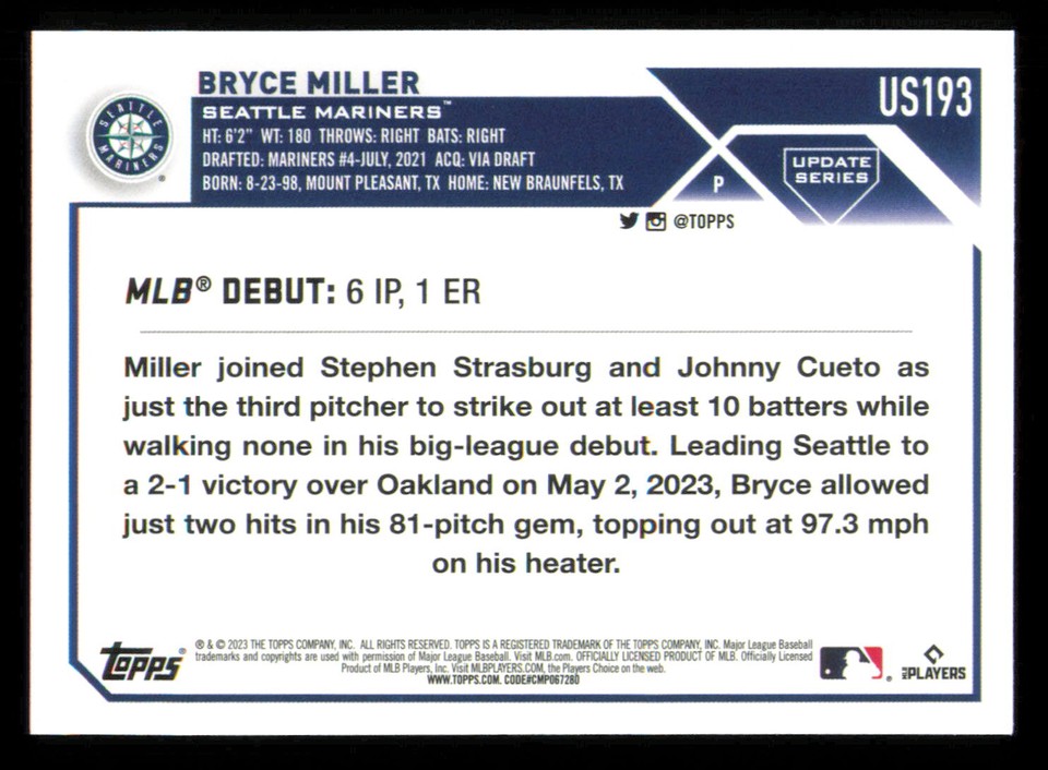 2023 Topps Update #US193 Bryce Miller Rookie Debut | eBay