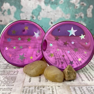 Pair of Pink Resin Plugs with Holographic Stars (MTO-050) gauges | eBay