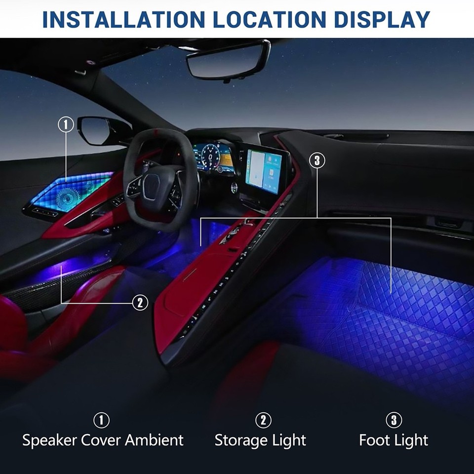 64 Colors RGB Interior Radio Ambient Lighting System For Corvette C8 ...