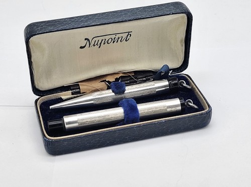 NUPOINT ART DECO STERLING SILVER MINI MECH PENCIL AND FOUNTAIN PEN,14K ...