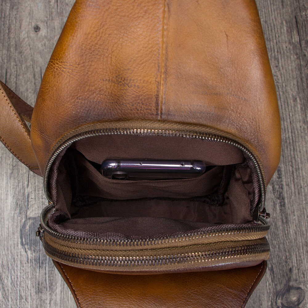 Genuine Leather Sling Bag for Men Vintage Sling Backpack Purses ...