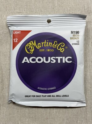 Guitar Strings Acoustic M190 Light Martin & Co 12 Strings 80/20 Bronze ...