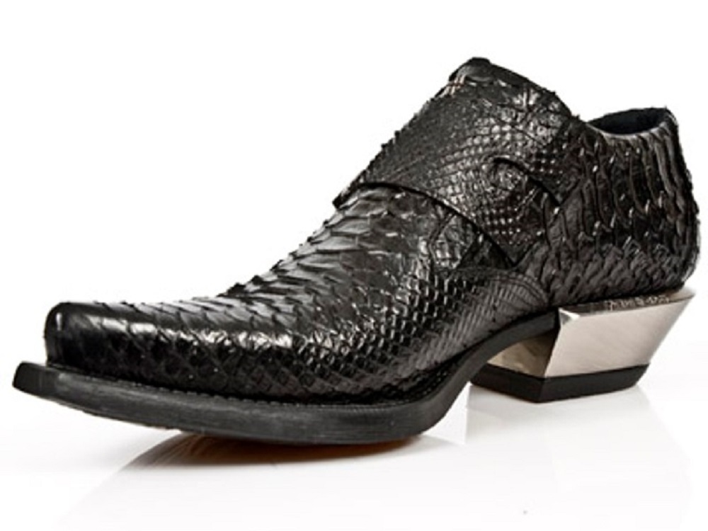 New Rock 7934-S2 Embossed Python Black Leather Buckle West Steel Heel ...