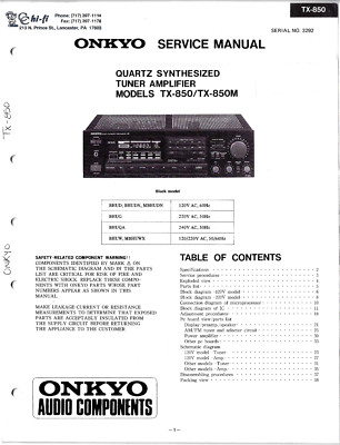 ONKYO TX-850 / TX-850M, QUARTZ SYNTHESIZED TUNER AMPLIFIER SERVICE ...