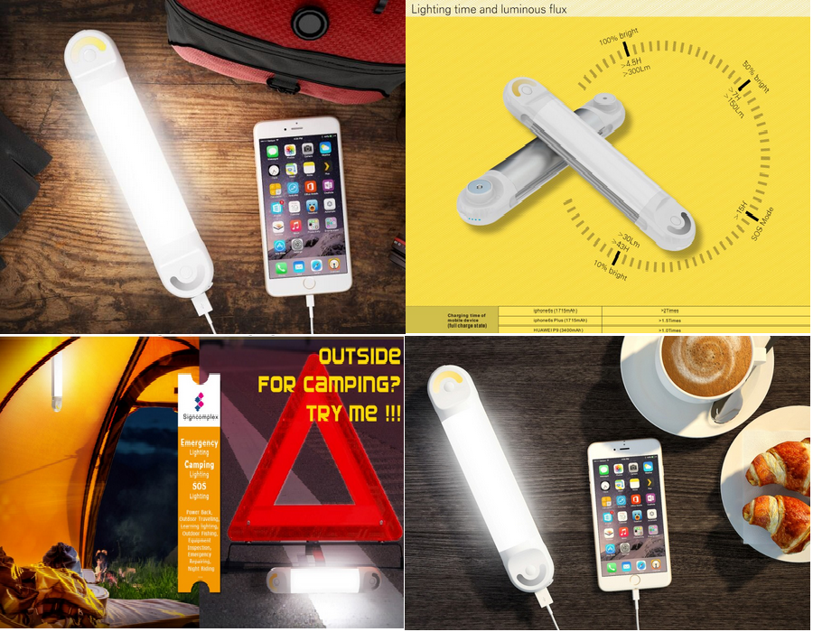 LED Emergency Camping USB power Fishing Auto mobile rechargeable light ...