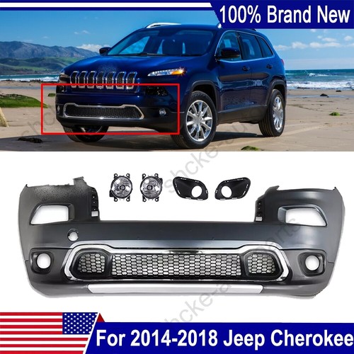 Primed Front Bumper Grille Complete Assembly Set For 2014-2018 Jeep ...