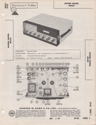 1960 DAVID BOGEN MX60 AMPLIFIER SERVICE MANUAL PHOTOFACT tube SCHEMATIC ...