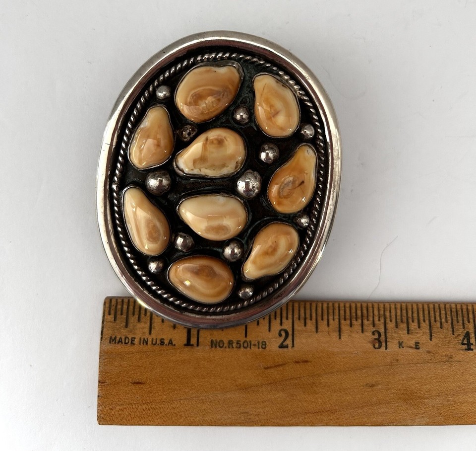 9 Bull Elk Ivory Tooth Belt Buckle Sterling Silver Jewelry Sherman ...