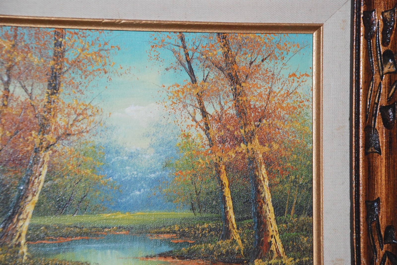 Original Art Oil Painting Wood Framed Landscape Trees Stream Signed ...