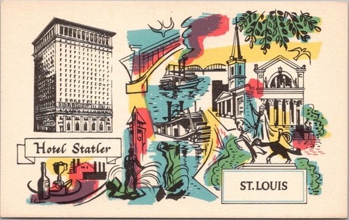 Vintage ST. LOUIS Missouri Postcard HOTEL STATLER Artist's Multi-View ...