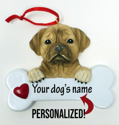 Personalized Tan Puggle Dog Name Christmas Ornament Figure Heart ...