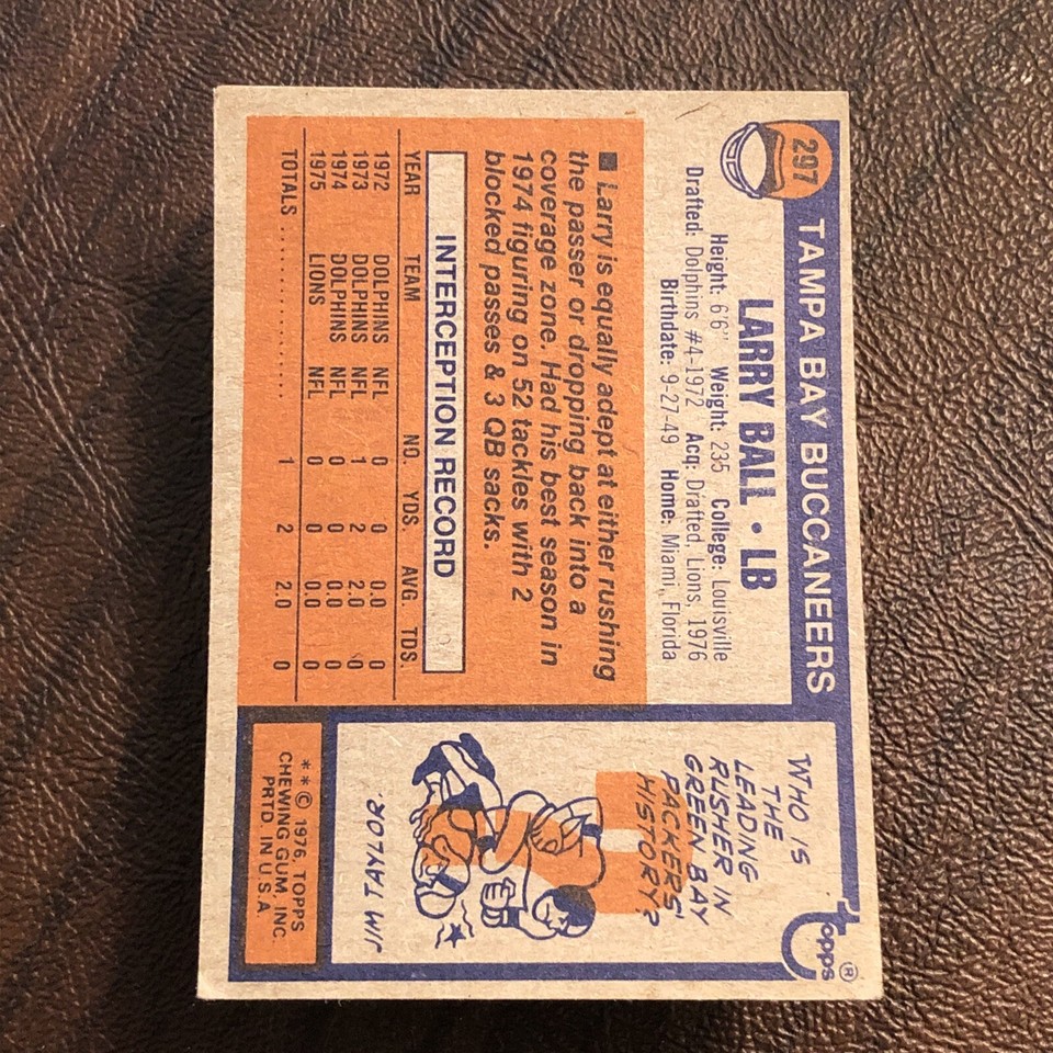 1976 TOPPS LARRY BALL #297 TAMPA BAY BUCCANEERS FOOTBALL CARD | eBay