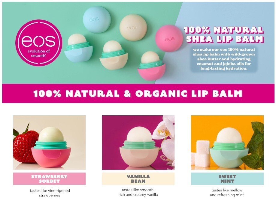 Eos Lip Balm All Flavors EOS ALL NATURAL LIP SPHARE BALM 6 Pk. ALL DAY